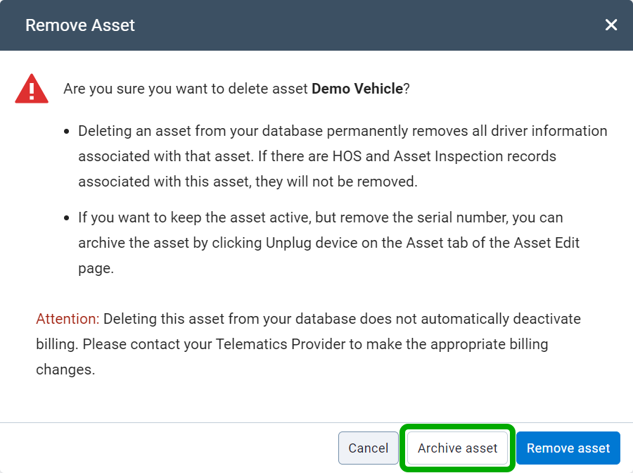 How to make an asset historical/archive a device | Geotab Knowledge Article